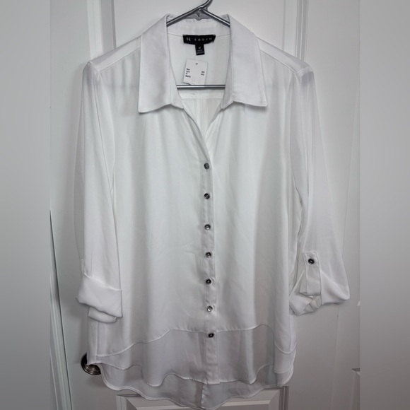 N Touch | Tops | N Touch Button Up Blouse 34 Roll Tab Sleeve Collared ...